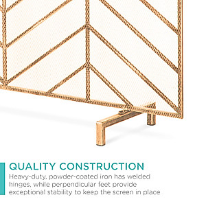 Best Choice Products 38x31in Single Panel Handcrafted Wrought Iron Mesh Chevron Fireplace Screen, Fire Spark Guard for Living Room, Bedroom Décor w/Distressed Antique Finish - Gold
