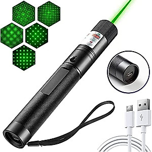 UNBIU Long Range Laser Pointer High Power, Green High Power Laser Pointer Flashlight for Adjustable Focus Green Laser Pointer for Night Astronomy Outdoor Camping Hunting and Hiking，USB Rechargeable