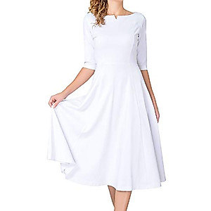 Marycrafts Women's Fit Flare Tea Midi Dress for Office Business Work 12 White