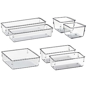 Acrimet Desk Drawer Organizer Box Tray Storage Bins Modular Divider for Home, Kitchen, Office and Storage (Clear Crystal Plastic) (7 Pack - 4 Sizes)