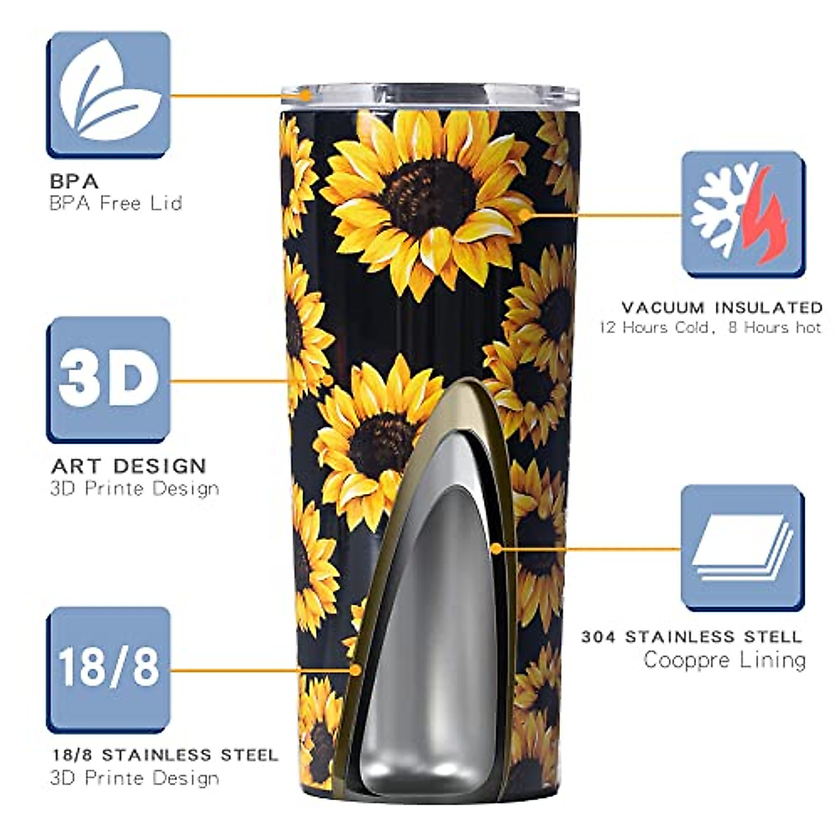 BBoelia Sunflower Gifts For Women Tumbler Birthday Cups Gifts For Mom Insulated Gifts For couples Boyfriend Wife Personalized Coffee Mug Unique 20 oz