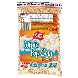 Jolly Time Unpopped Popcorn Kernels, Gourmet Popping Corn for Air Popper Machine or Stovetop, Non-GMO (White Pop Corn, 2 Pound (Pack of 4))