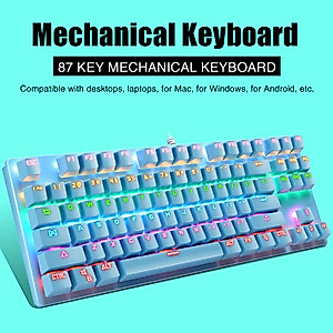 ZHANGLI 87 Keys Mechanical Keyboard, Colorful Backlit SUB Wired Gaming Keyboard for PC Typing, Typists, Gamers