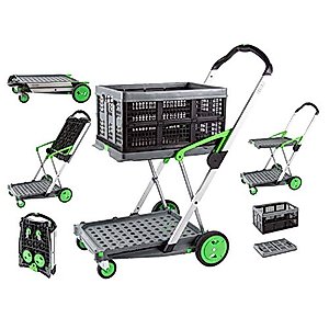 CLAX® The Original | Made in Germany | Multi Use Functional Collapsible Carts | Mobile Folding Trolley | Storage Cart Wagon | Shopping Cart with 2 Storage Crates (Green)