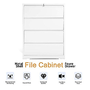 Aobabo 4 Drawer Metal Lateral File Cabinet,Steel Lateral Filing Cabinet with Letter/Legal A4 Size,Fast Assemble with 0 Screw,Assembly Required(White,4 Drawer)
