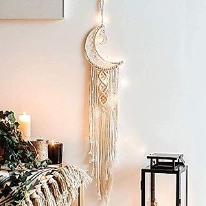 Dremisland Macrame Woven Wall Hanging Moon Dream Catcher- Boho Chic Bohemian Home Decor Wall Art Decor Beautiful Apartment Dorm Room Door Decoration (Moon)