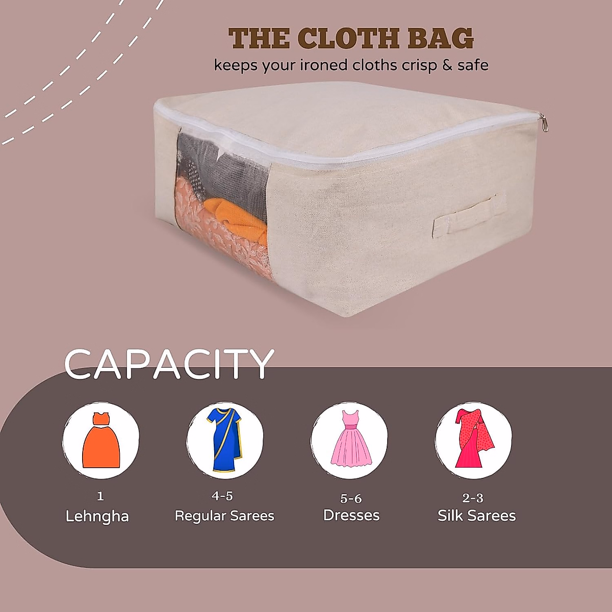 Cotton Canvas Storage Bag - Saree Covers with Zip | Canvas Saree/Garment Storage Bag for Woman Dresses, Sarees, Lehengas, Clothes (CANVAS STORAGE BAG, PACK OF 3 (15x13x9))