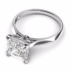 14k White Gold Square 8mm Simulated Princess Cut Diamond Engagement Ring Knife Edge Promise Bridal Ring (4.5)