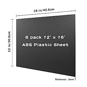 Zuvas Black ABS Plastic Sheet 12" x 16" x 2mm 6 Pack, Flexible Than Plexiglass Sheet, Moldable Than Acrylic Sheet, DIY Materials for Home Decor, Handcrafts (Matte & Textured Finish)