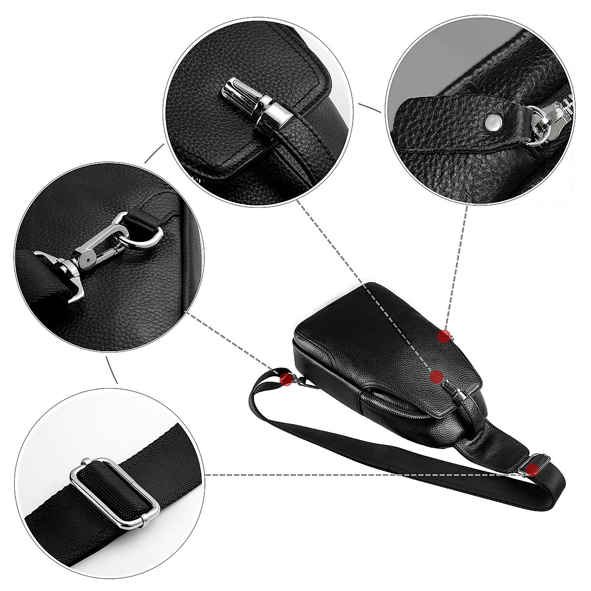 DK86 Leather Sling Backpack Chest Crossbody Shoulder Bag Travel Daypack for Men and Women - Black 1