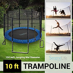 SereneLife ASTM Approved Stable Trampoline Strong with Net Enclosure Outdoor for Teens and Adults – Reinforced, Blue