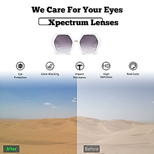 Xpectrum Trendy Extra Large Womens Sunglasses Retro Hexagonal Thick Frame Vintage Oversized Glasses (White)