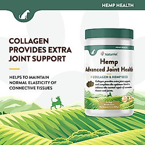 NaturVet Hemp Advanced Joint Health Dog Supplement Plus Hemp Seed – Helps Support Joint Health in Dogs – Includes, Collagen, Glucosamine, MSM, Chondroitin, Omegas – 60 Ct.