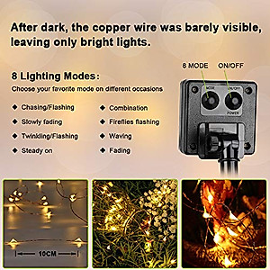 Brizled Solar String Lights, 2 Pack 39.37ft 120 LED Solar Fairy Lights, 8 Modes Outdoor Solar Fairy Lights String with Memory, Waterproof Solar Twinkle Lights for Christmas Garden Party, Warm White