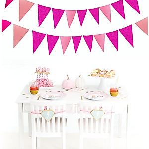 Hot Pink and Pink Glitter Pennant Banner Party Decorations Wedding Bridal Shower Hanging Paper Triangle Flags Streamers for Wedding Birthday Bachelorette Engagement Home Nursery Party Decor (48 Pcs)