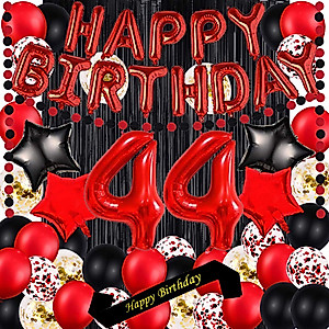 Red 44TH Birthday Party Decorations Supplies Red theme 16inch Red Foil Happy Birthday Balloons Banner Happy Birthday sash Foil Black Curtains Foil Balloons Number Red 44 Risehy