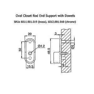Oval Closet Rod End Support with Dowels in Chrome - 10 Pack