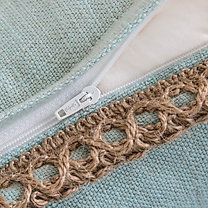 Phantoscope Pack of 2 Farmhouse Decorative Solid Throw Decorative Pillow Cover Burlap Linen Trimmed Tailored Edges Light Turquoise 12 x 20 inches, 30 x 50 cm