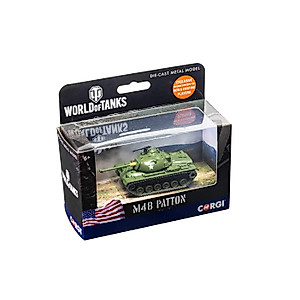 Corgi Diecast World of Tanks M48 Patton Tank with in Game Codes Military Fit The Box Scale Model WT91201, Dark Army Green