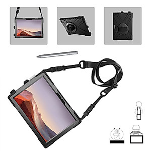 ProCase Surface Pro 7 Plus/Pro 7 / Pro 6 / Pro 5 / Pro 4 / Pro LTE Case, Full Body Protective Case, 360 Degree Rotatable Heavy-Duty Cover with Hand Strap, Shoulder Belt and Kickstand -Black