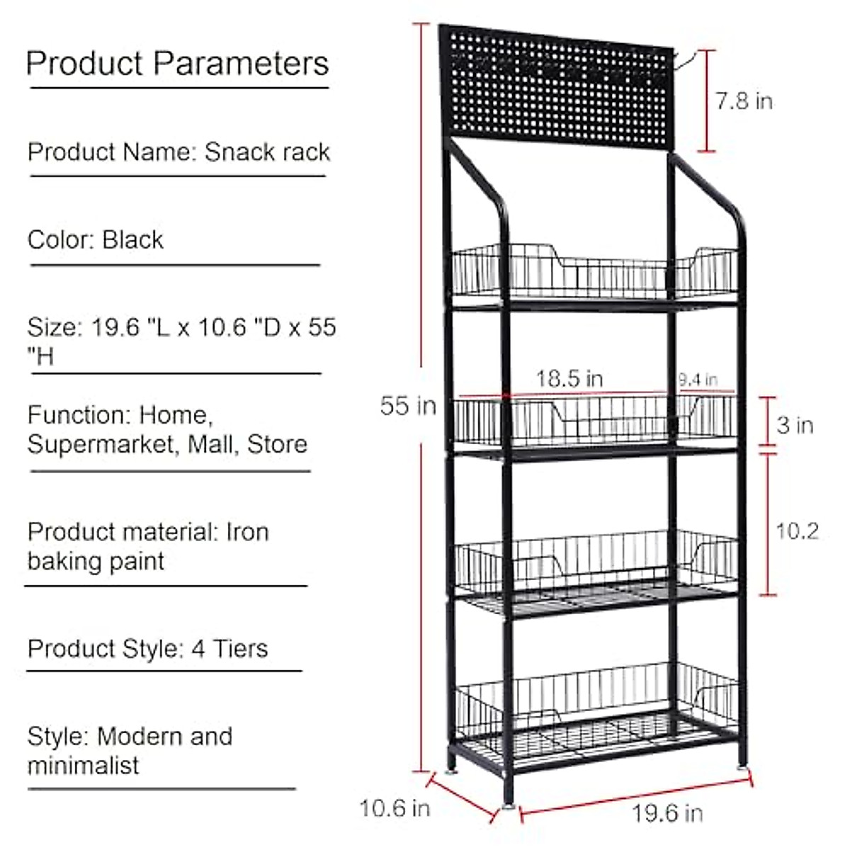 MEDEIYIBI 4-Tier Standing Shelf Units Kitchen Baker's Racks Organizer Holders with Wheels Snack Display Rack Household Metal Storage Rack for Bathroom Living Room Office Garage 19.6 x 10.6 x55in