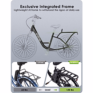 Oraimo Electric Bike for Adults 3A Fast Charge, 36V 10.4Ah UL-Certified Li-ion Battery, 350W Brushless Motor, 26" Aluminum Ebike 2X Load Rear Rack, Air Saddle, Shimano 7 Speed (Black, Standard)