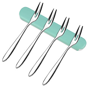 4pcs Escargot Forks Set for Dessert Cake Fruit Salad Appetizer Cocktail Crab, Stainless Steel Metal Small Tasting Pastry Forks Mirror Polished, Silver Table Dinner Forks Dishwasher Safe for Party