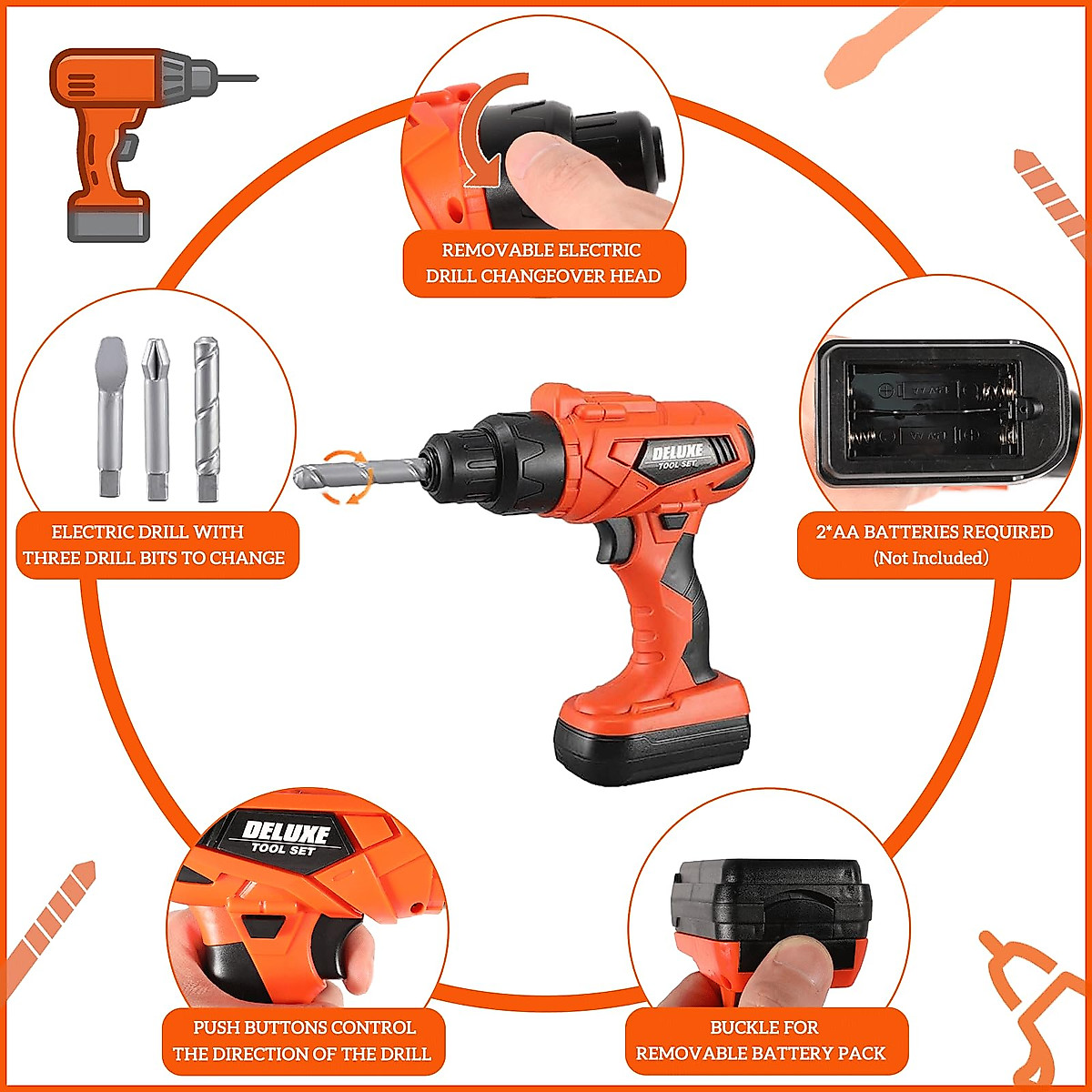 Elitoky Kids Tool Set - 35 PCS Toddler Tool Set with Tool Box & Electronic Toy Drill, Pretend Play Kids Construction Toy, Toddler Boy Toys, Toy Tools for Kids Ages 3,4,5,6,7,8 Years Old