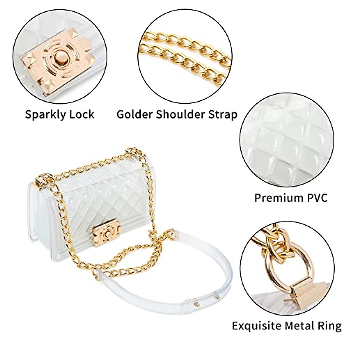 YING YUMEI Semi Clear Purse Stadium approved,Clear Crossbody Bag, Small Clear Gameday Clutch Cute Shoulder Jelly Handbag