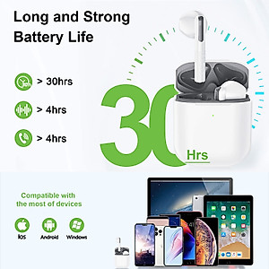 FEANS True Wireless Earbuds, Bluetooth 5.3 noise cancelling Headphones with Microphone, Waterproof Stereo Earphones Touch Control Headset with Deep Bass for iPhone/Android (White)