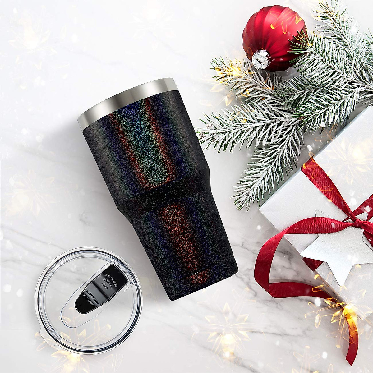 ALOUFEA 30oz Stainless Steel Tumbler, Insulated Coffee Tumbler Cup with Lid and Straw, Double Walled Travel Coffee Mug for Hot & Cold Drinks (Glitter Black, 1 Pack)