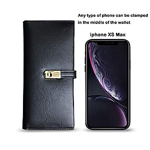 TOPKULL Ultra Slim Wallet for Women Leather,Thin Womens Wallet Billfold Skinny Rfid Ladies Wallet Large Bifold Long Card Holder Flat Coin Purse Magnetic Closure (Black)