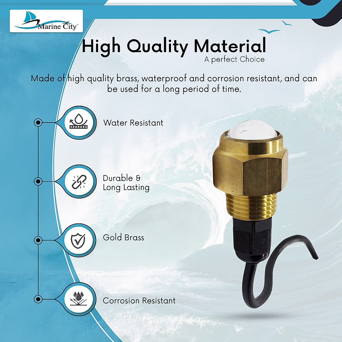 MARINE CITY Brass Drain Plug Underwater LED Light Fishing Under Water for Marines – Boats – Yachts – Pool Lights (Pack of 1) (Blue)