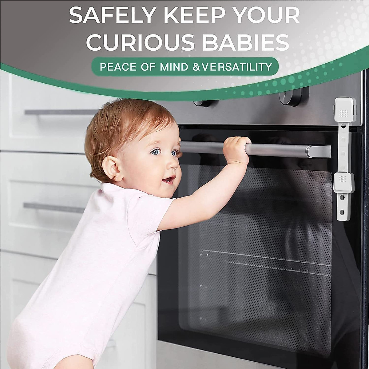 Wihano Child Safety Locks for Cabinets and Drawers (4 Pack) | Adjustable Baby Drawer Lock with Acrylic Adhesive, Baby Safety Lock for Cabinets, Drawers, Refrigerator | No Drilling