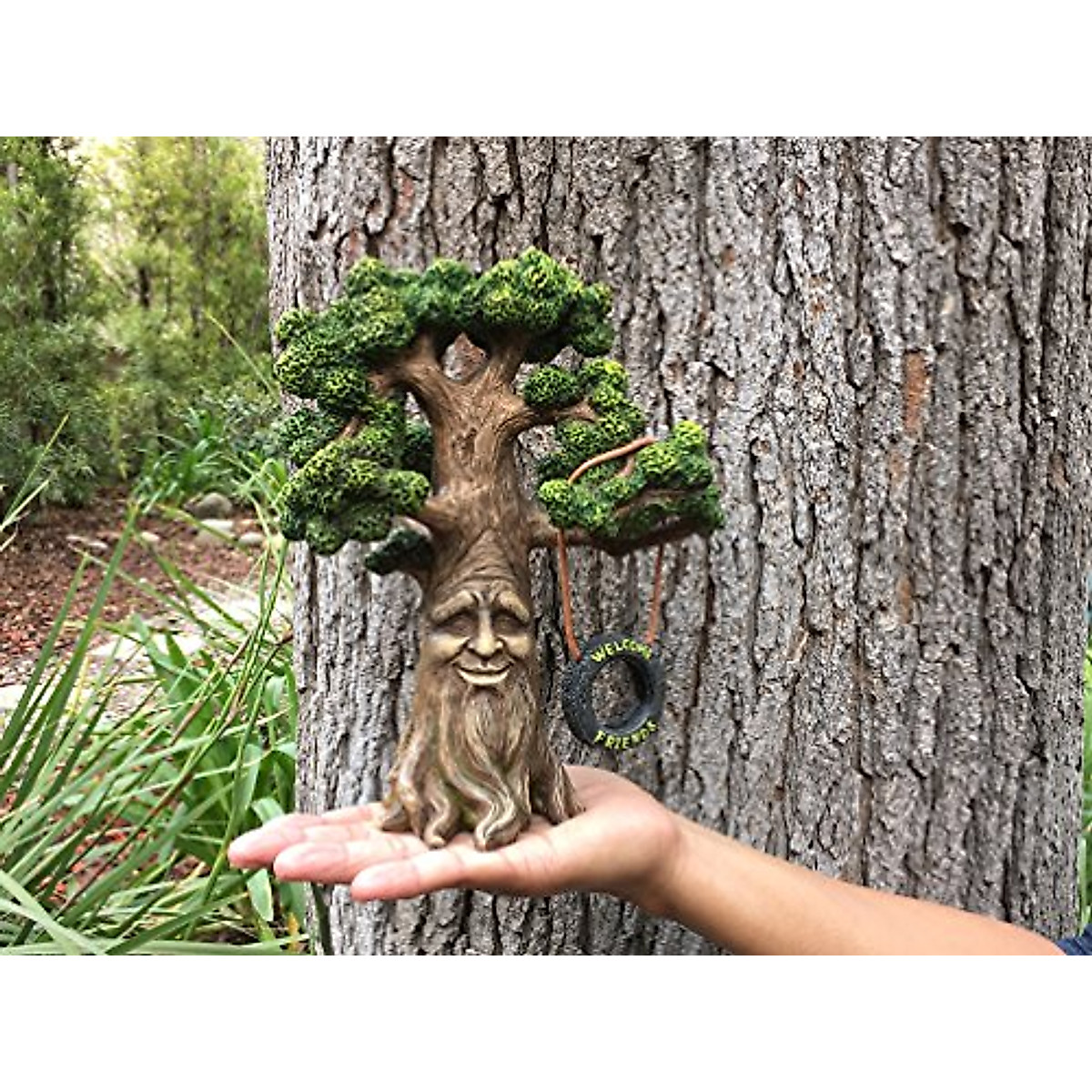 Fairy and Garden Gnome Tree - Enchanted Grandpa Miniature Tree with Removable Glow in The Dark Welcome Sign for Fairies and Lawn Gnomes