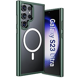ANNGELAS for Samsung Galaxy S23 Ultra Mag-safe Case,Slim Shockproof Protective Cover with Magnetic,Frosted Hard Back Soft Silicone TPU Bumper Phone Case Compatible Galaxy S23 Ultra 6.8inch,Matte Green