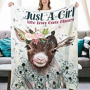 Just A Girl Who Loves Goats Flowers Throw Blanket Flannel Plush Soft Warm Blankets 50"X40" for Kids Adults Gift Sofa Chair Bed Office