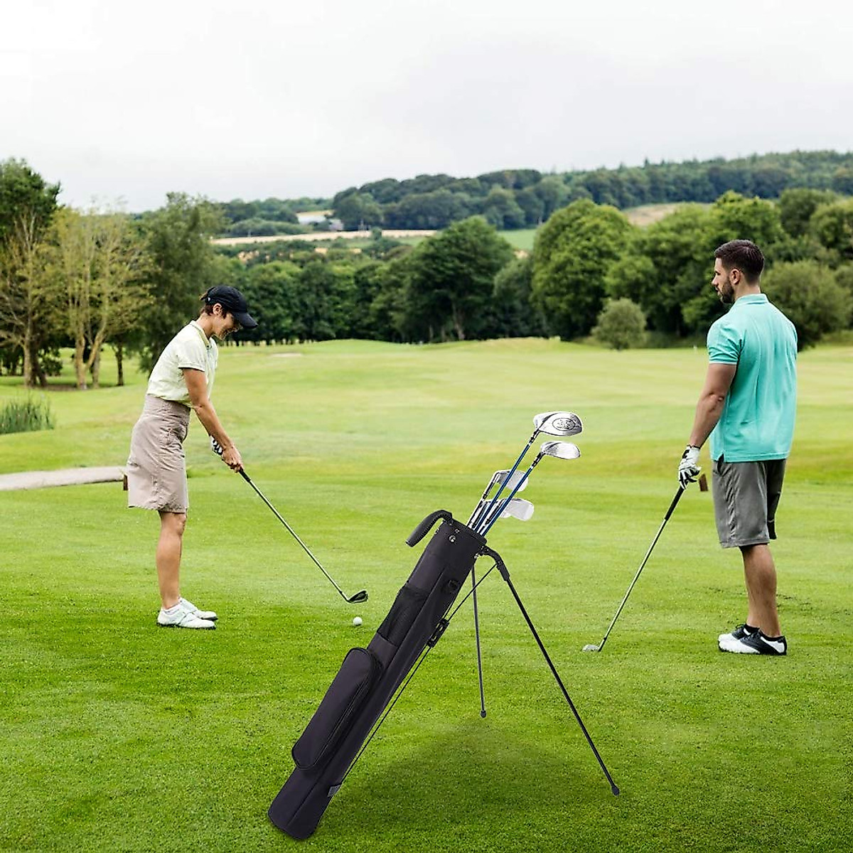 LONGCHAO Sunday Golf Bag, Lightweight Golf Club Bags with Stand and Strap, Pitch and Putt Golf Bag 2 Way Driver Golf Bags, Golf Gifts for Men (Black)