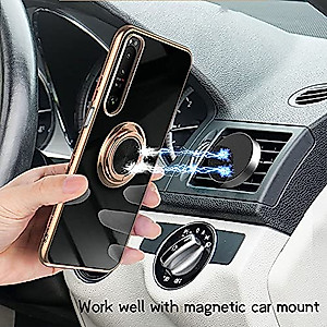 Coqibel Phone Case for Sony Xperia 1 III 5G [ 360° Ring Kickstand Fit Magnetic Car Mount ], Slim Soft TPU Case [ Electroplating Technology ] Cover with Fit Protection - Black