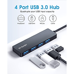 BYEASY USB Hub, 4 Port USB 3.0 Hub, Ultra Slim Portable Data Adapter Applicable for iMac Pro, MacBook Air, Mac Mini/Pro, Surface Pro, Notebook PC, Laptop, and Mobile HDD (Leather Black)