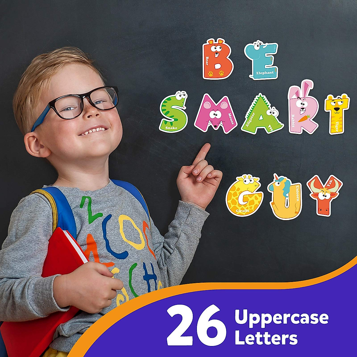 Coogam Magnetic Letters 26Pcs Jumbo ABC Alphabet Colorful Animal Shape Large Uppercase Fridge Magnets Educational Toy Set Learning Spelling Games for Kids 3 4 5 Years Old