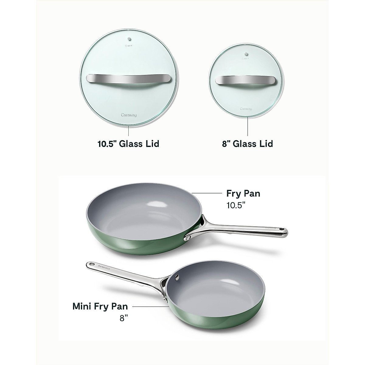 Caraway Nonstick Ceramic Mini Fry Pan With Glass Lid (1.05 qt, 8") - Non Toxic, PTFE & PFOA Free - Oven Safe & Compatible with All Stovetops (Gas, Electric & Induction) - Sage
