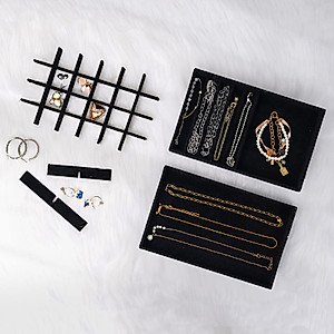 ProCase Stackable Jewelry Organizer Trays for Drawers, Jewelry Drawer Inserts Container Display Case Storage for Earring Necklace Rings Bracelet with Removable Dividers -Allblack, 4 Layers