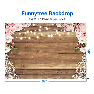 Funnytree 7X5ft Flowers Wood Lace Rustic Backdrop Wedding Floral Photography Background Wooden Board Floor Bridal Shower Baby Birthday Party Bride Banner Photo Studio