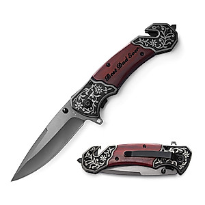 KetDirect Personalized Engraved Folding Knife for Dad from Son Daughter - for Fathers Day Birthday Christmas Thanksgiving - Men Camping Fishing Hunting Knives - Pocket Clip and Belts Cutter