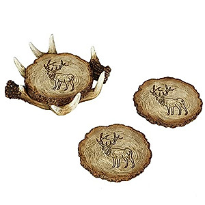 Newsparkle Antler Deer Coasters, Rustic Deer Decor,Set of 4 Outdoor Cabin Coasters, Gifts for Hunter,4 Inch