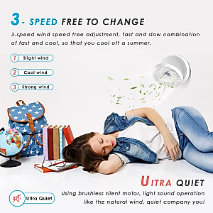 XSMNER Fan for Bedroom, Ultra Quiet Small Desk Fan with HD Digital Display, Oscillating Fan with Reomte, Portable Night Light Wall Mount Fan 3 Speeds, Office Fan 120° Rotate USB Rechargeable