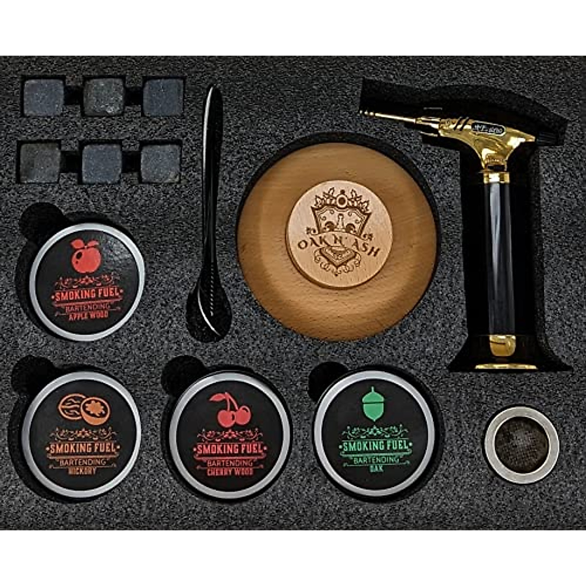 OAK N' ASH Cocktail Smoker Kit with Torch and wood chips | Old Fashioned Smoker Kit | Whiskey & Bourban Drink Smoke Infuser Kit | Whiskey Gifts for Men , Dad , Husband and More (NO BUTANE) (NO GLASS)