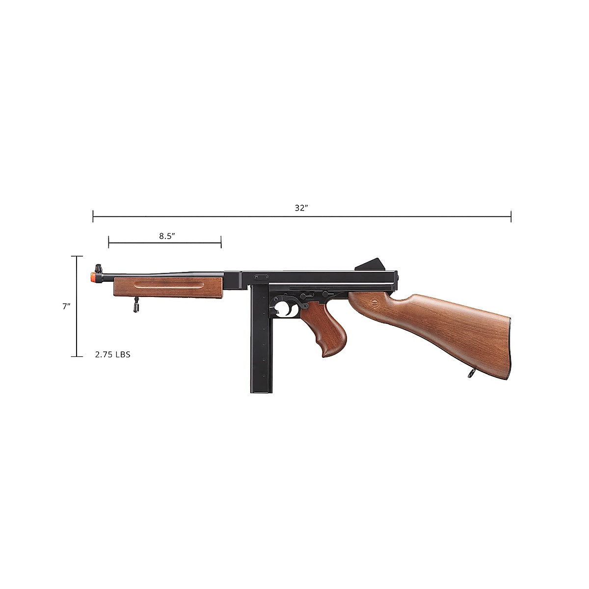 Airsoft Tommy Thompson Durable Submachine Gun WW2 Chicago Typewriter Full Auto SMG AEG with Extra Stick Magazines, Battery and Charger