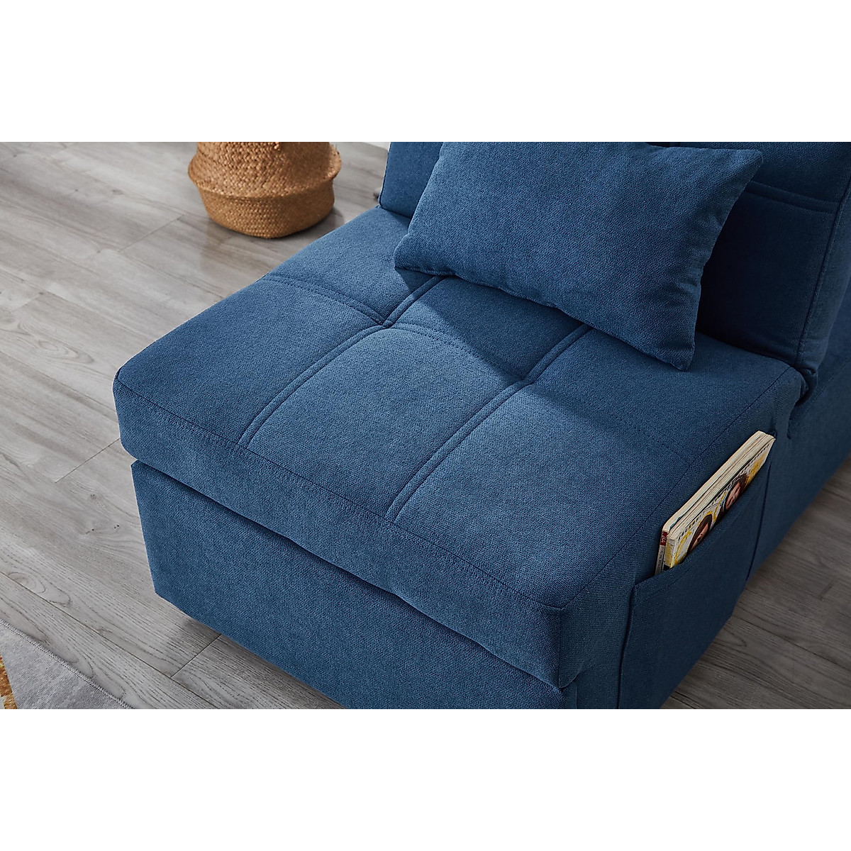 Convertible Sleeper Sofa Chair Bed, 3 in 1 Sleeper Chair Bed Ottoman with Adjustable Backrest, Pull Out Chair Bed with Pillow and Pocket, Sleeper Chair for Living Room, Apartment, Office (Blue)